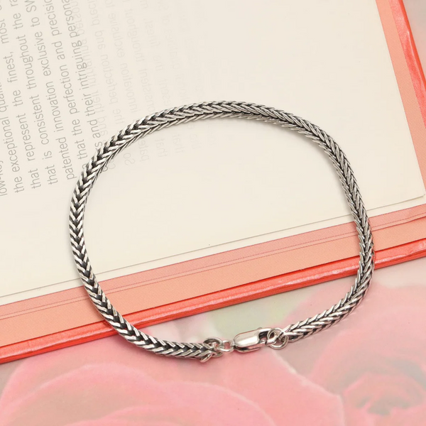 Fabunora - 925 Sterling Silver Italian Oxidized Foxtail Chain Bracelet