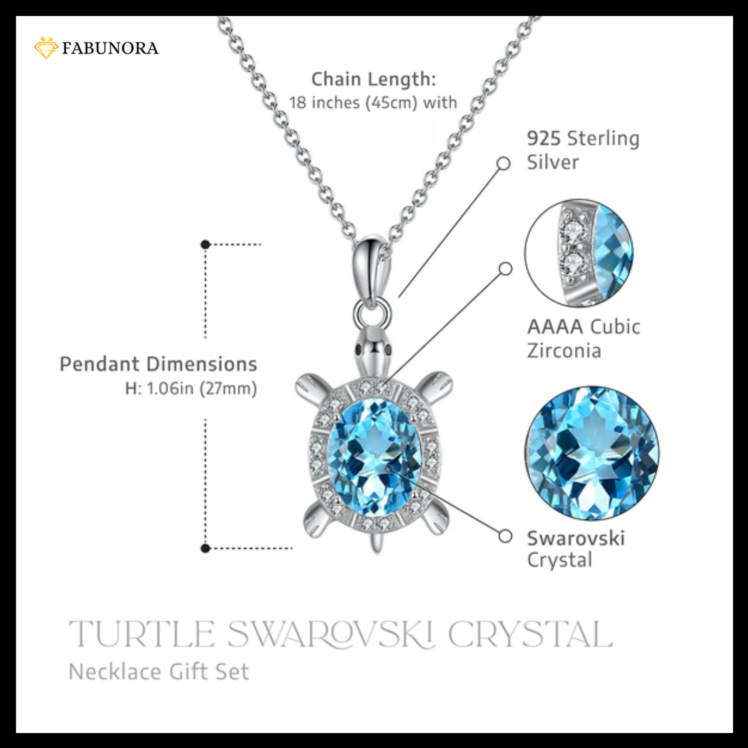Swarovski Crystal Turtle Necklace - Pure Silver Pendant Set – Fabunora